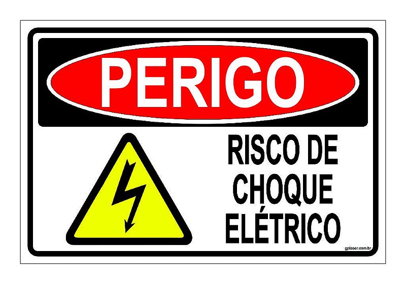 Placa de Sinalização(PERIGO RISCO DE CHOQUE ELÉTRICO) - GP Acrílicos
