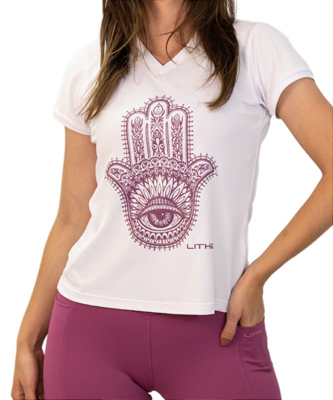Baby Look Feminina Branca Gola V - Lithe