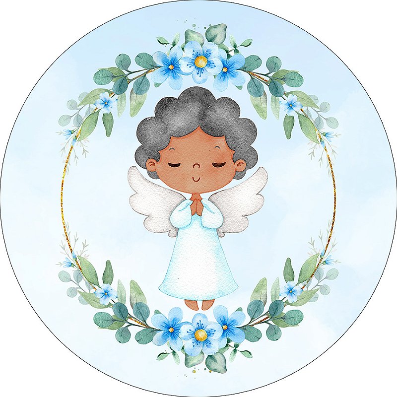 Painel De Festa Redondo 1,50x1,50 - Batizado Anjinho Azul 044 - Via ...