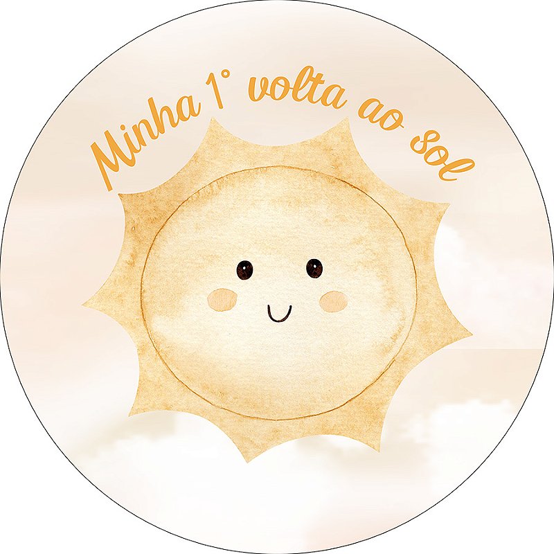 Painel De Festa Redondo 1,50x1,50 - Minha Primeira Volta ao Sol Neutro 044 - Via Cores - Paineis ...