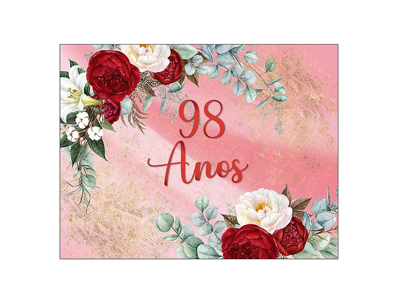 Painel de Festa Horizontal 1,55 X 1,20 - 98 Anos Efeito Mármore Floral ...