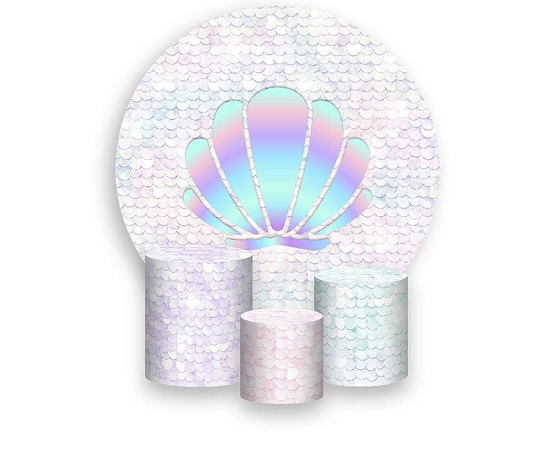 Painel De Festa Redondo 1,50 x 1,50 + Trio De Capas Cilindro - Escamas ...