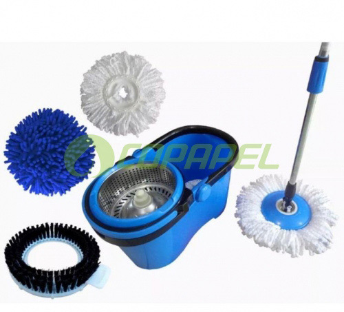 Balde Mop Pro 360° Azul c/ 3 refis e cabo 1,6m 16L Perfect ref. 972367 ...