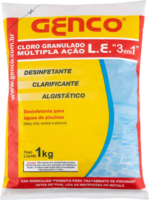 Cloro Granulado Multipla Ação 3 em 1 L.E Genco 1kg - Center Shop do Animal