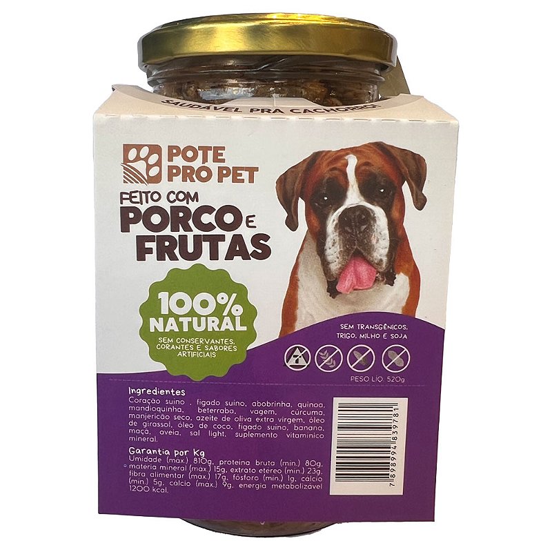 Alimento Natural Úmido para Cães Pote Pro Pet Porco e Frutas 520g ...