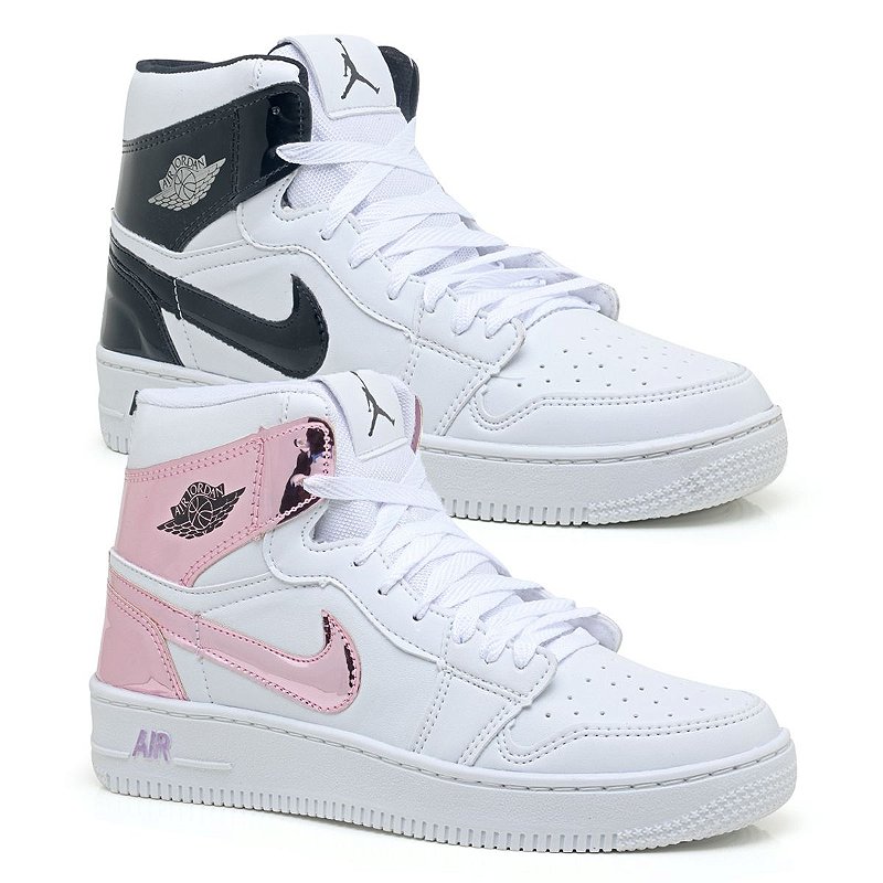 Kit 2 Tênis Bota Nike Air Jordan Branco Preto e Branco Rosa - Duster shoes