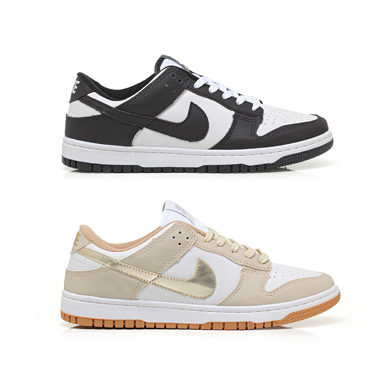 Kit 2 Pares Dunk Low Branco Preto + Branco Dourado - Duster shoes