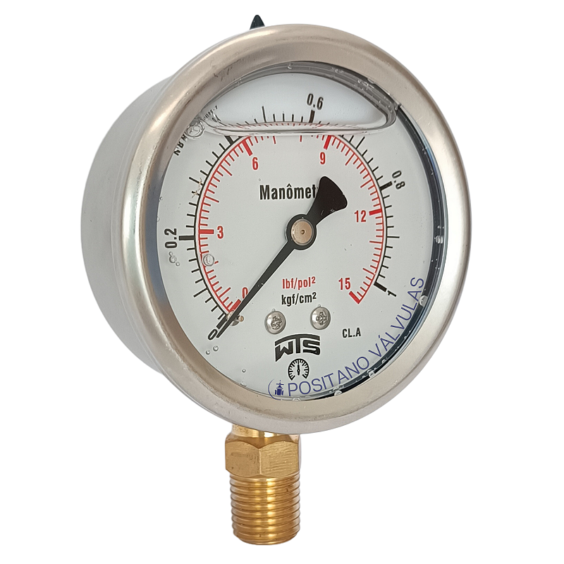 Manômetro (63MM) 1 Kgf/cm² - Aço Inox – Vertical – Glicerinado Winters ...