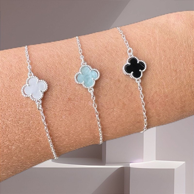 Pulseira Trevo Preta Inspiração Virginia Prata 925 - BLESS PRATA