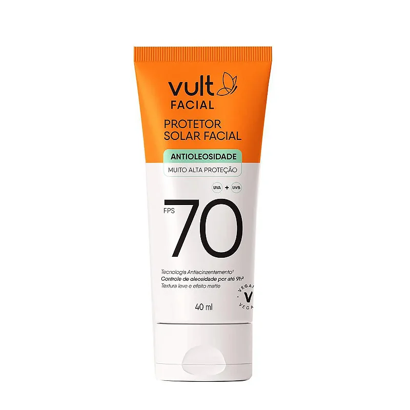 PROTETOR SOLAR FACIAL VULT FPS 70 ANTIOLEOSIDADE 40ml - FarmaViver