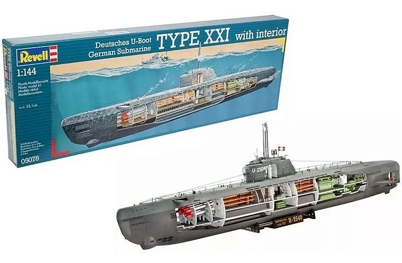 Submarino alemão U-Boot Tipo XXI interior visível 1/144 Revell 05078 ...