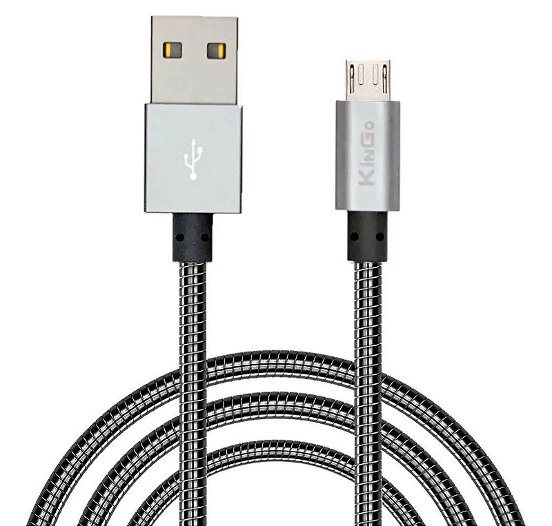 Cabo Micro USB V8 1 Metro Metalizado 1000mm Kingo - Importados NAVI Atacado