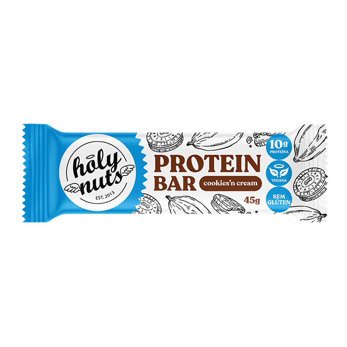 BARRA DE PROTEINA VEGANA - COOKIES'N'CREAM 45g - Holy Nuts BARRA DE PROTEINA VEGANA - COOKIES'N'CREAM 45g - Holy Nuts