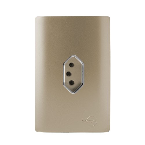 CJ TOMADA 10A VERTICAL 4X2 - NOVARA CHAMPANHE CROMADO - AG Leste Materiais