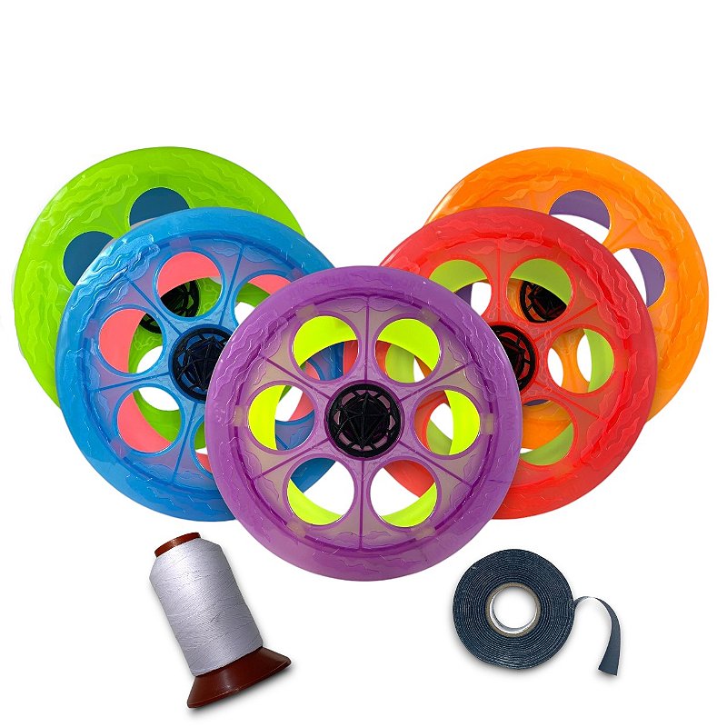 Kit Pipa Carretilha 21cm Linha 10 De 500 Jardas e Fita Dedo - Alemão Pipas