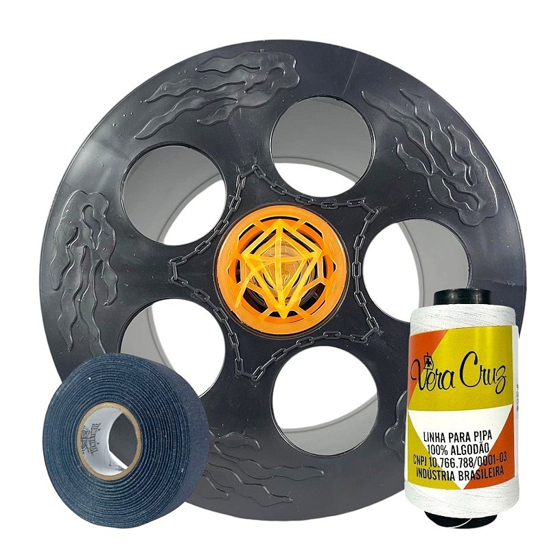 Kit Pipa Carretilha 15cm Linha 04 De 1500 Jardas e Fita Dedo - Alemão Pipas