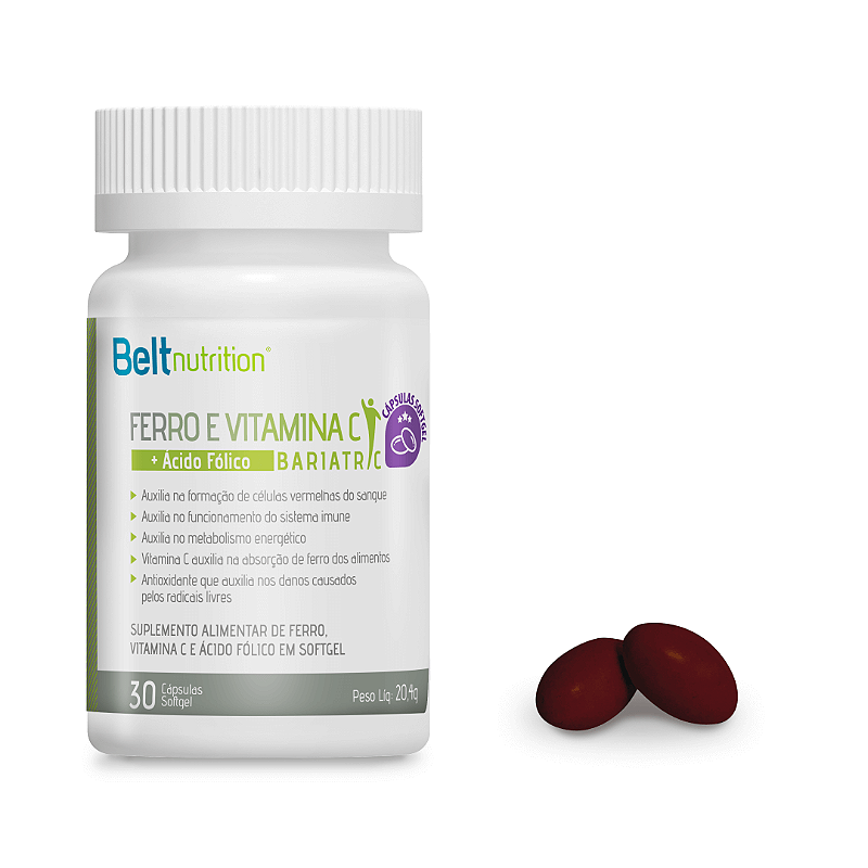 Ferro e vitamina C + ácido fólico - 30 cápsulas - Belt Nutrition ...