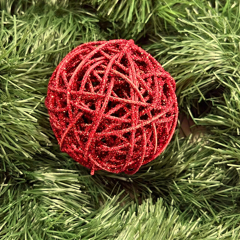 BOLA NATAL RATTAN GLITTER VERMELHO 10CM - Aruana Decor - Enviamos para ...