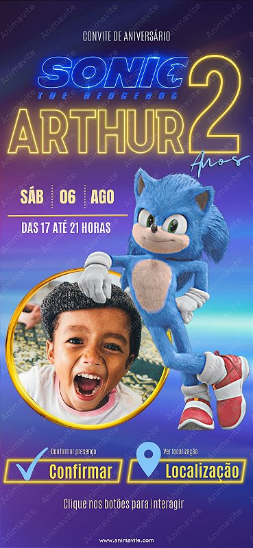 Convite Sonic - Animavite - Convites Digitais e Interativos