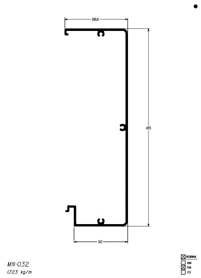 MN-032 10,38 KG/ BARRA 6,00 ML PARA JANELA INTEGRADA AUTOMATIZADA - ALLUWEB SHOPPING DO ALUMINIO