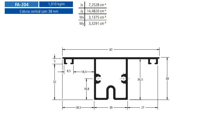 FA-204 6.06 KG POR BARRA 6,00 ML FACHADA ATLANTA 30 ESQUADRIA DE ALU - ALLUWEB SHOPPING DO ALUMINIO