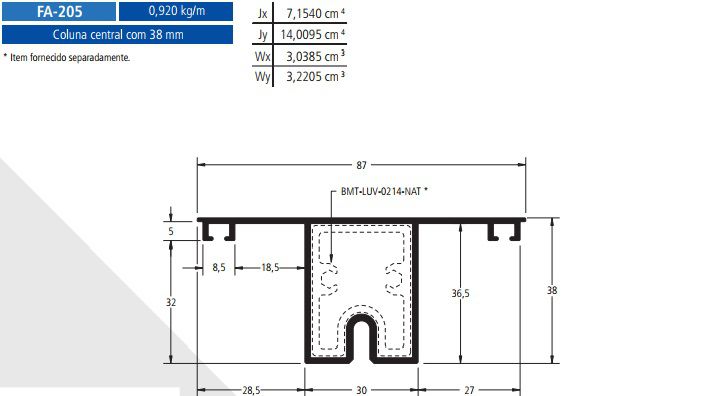 FA-205 5.52 KG POR BARRA 6,00 ML FACHADA ATLANTA ESQUADRIA DE ALUMINI - ALLUWEB SHOPPING DO ALUMINIO