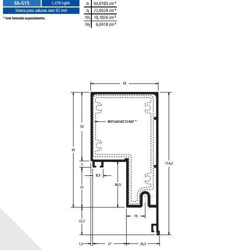 FA-515 8.82 KG POR BARRA 6,00 FACHADA ATLANTA ESQUADRIA DE ALUMINIO - ALLUWEB SHOPPING DO ALUMINIO