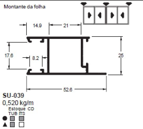SU-039(ALS-039) 3,12 KG BARRA 6,00 ML LS - ALLUWEB SHOPPING DO ALUMINIO