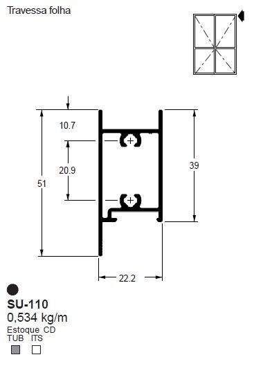 SU-110(ALS-110) 3,20 KG BARRA 6,00 ML LS - ALLUWEB SHOPPING DO ALUMINIO