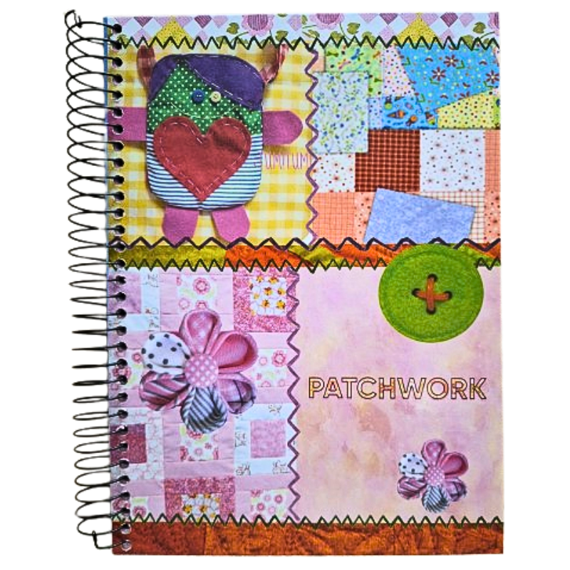 Caderno Universitário 10 Matérias 200 Folhas Tema Patchwork Modelo 1 - Jully Malzoni Atelie ...
