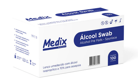 Álcool swab - Medix - Cx c/ 100 unid. - Rossi Produtos Hospitalares