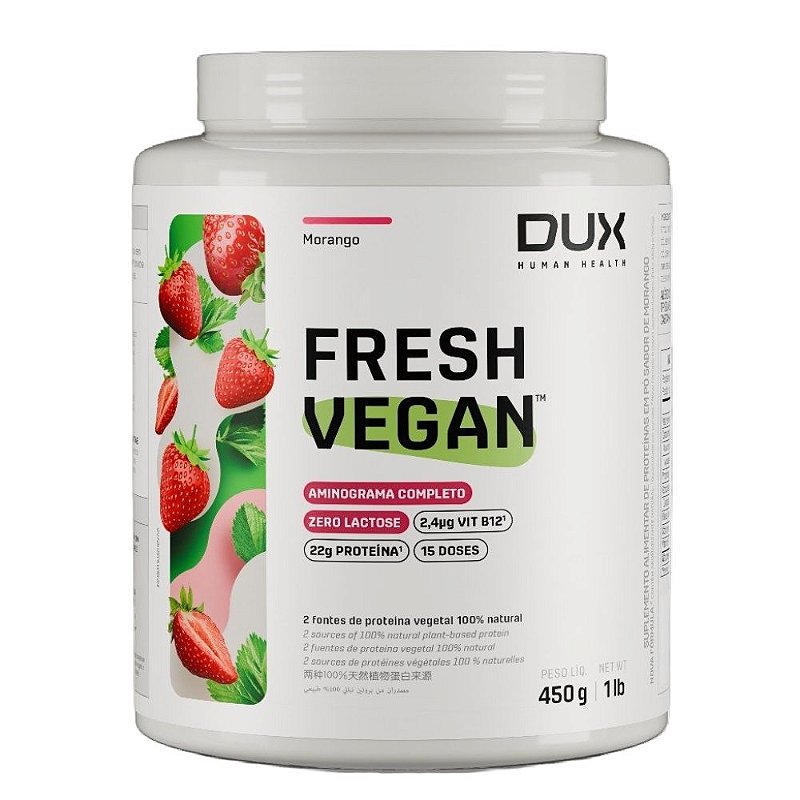 Fresh Vegan Proteina Vegana Morango 450g - Dux - Taurene Suplementos