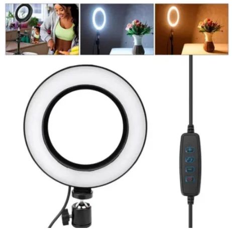 Ring Light Led Mesa Iluminador Pequena Tripé 6 Polegada 16cm - Loja_Medluiztecnology