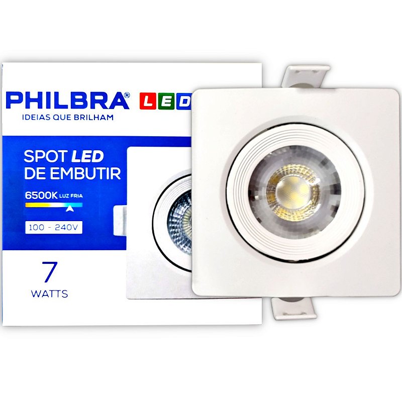 Spot de embutir LED 7W Quadrado Luz Branca - GFTech Acessórios
