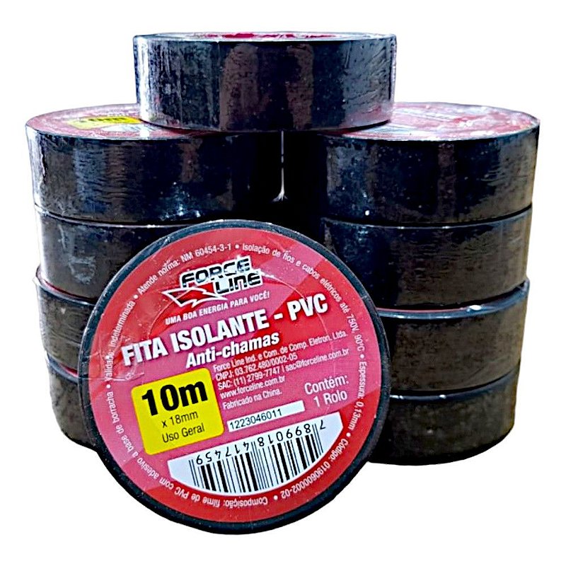 KIT 10 Fitas Isolante 10 Metros Anti-chamas - ForceLine - GFTech Acessórios