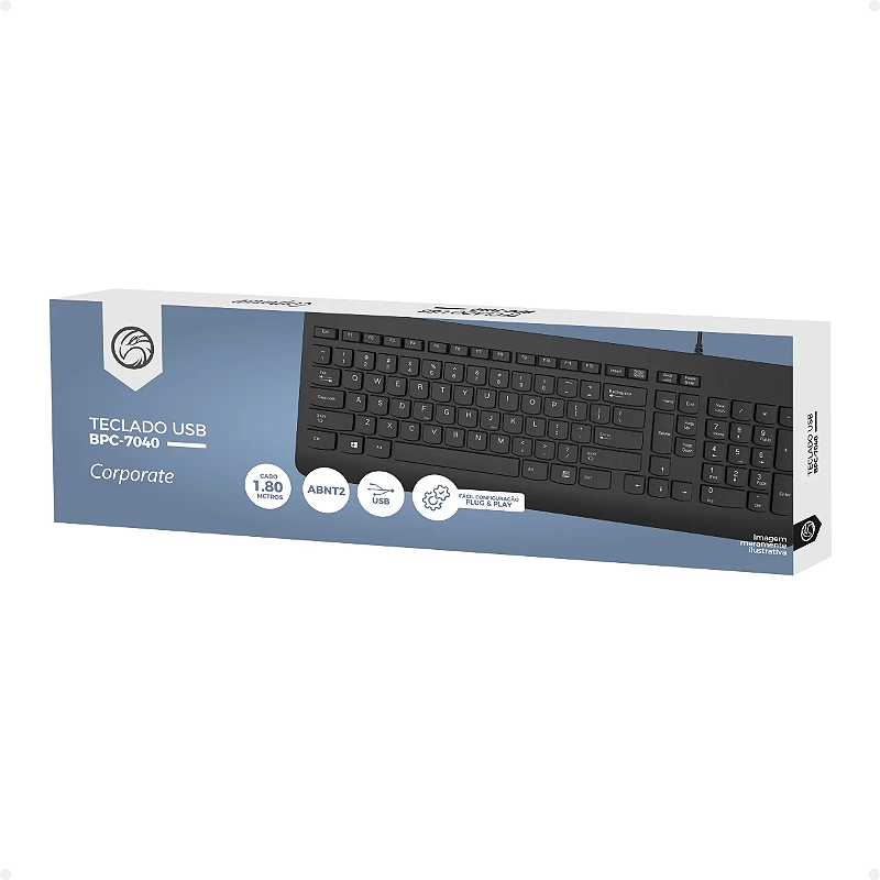 TECLADO USB TECLA PERFIL BAIXO PRETO 1.8M BPC-L7040 BRAZILP - AB Tech ...