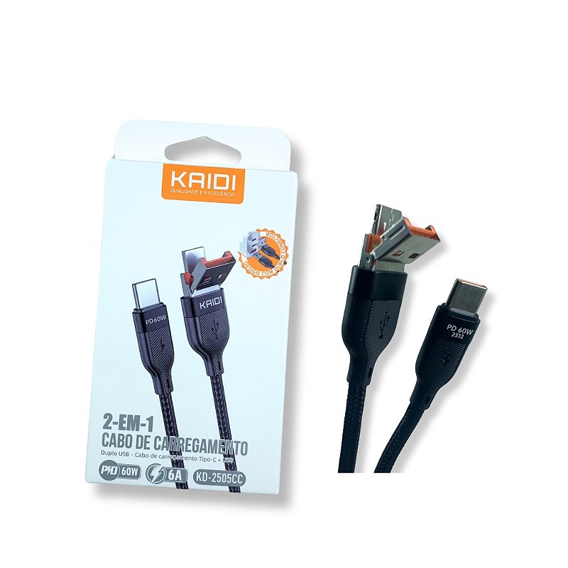 CABO USB 2 EM 1 TIPO C KAIDI CARREGAMENTO TURBO 1M KD-2505CC - Gimix ...