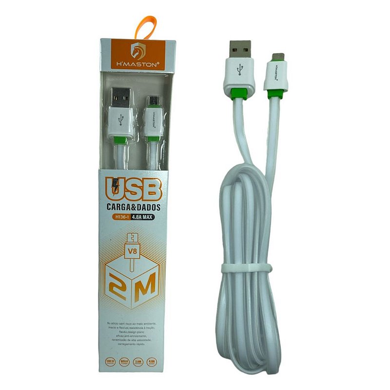 CABO USB MUNIDO DE CONEXAO 2M AM/V8 2M/4.8A, MARCA HMASTON REF:H136-1 ...
