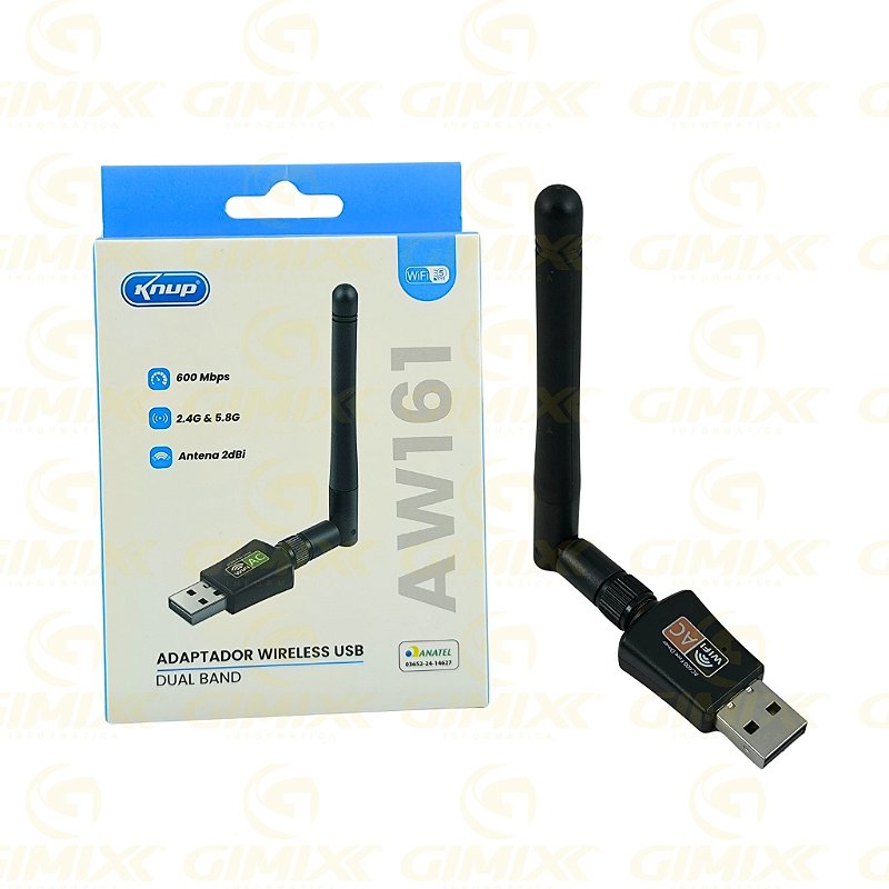 Adaptador Antena Rede Wi-Fi USB 2.4GHz Knup KP-AW161 - Gimix informatica