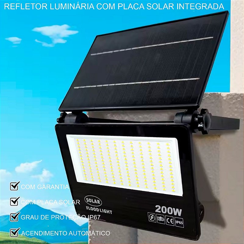 Refletor Solar 200w Articulado Leitoso C/ Placa Solar e Controle ...