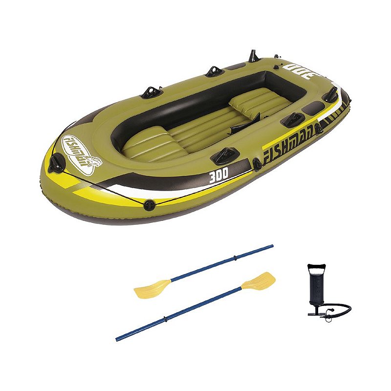 Bote inflável Fishman 300 252x125cm + 2 Remos + Bomba de Ar - Goldmania