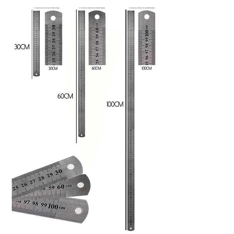 Régua Aço Inox Metal Medidas em Centímetros, Milímetros e Polegadas ...