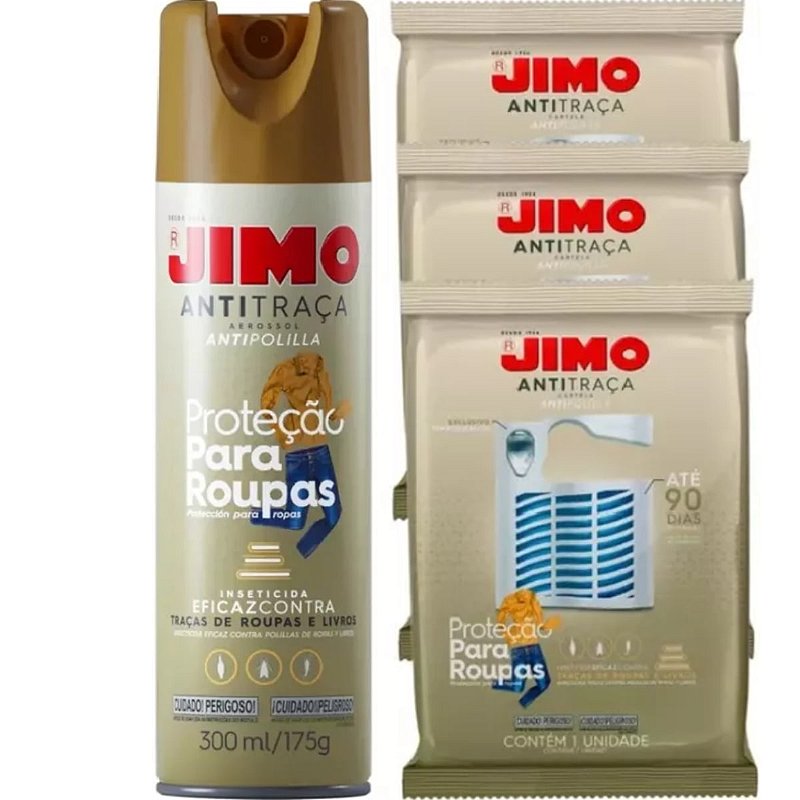 Kit 1 Anti Traça Spray 300ml Jimo + 3 Cartela Antitraça Jimo - Pestshop