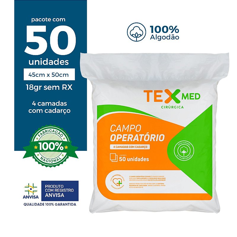 Campo Operatório Texmed 18gr S/RX 45cm x 50cm Kit 50 Unidades - Casa da ...