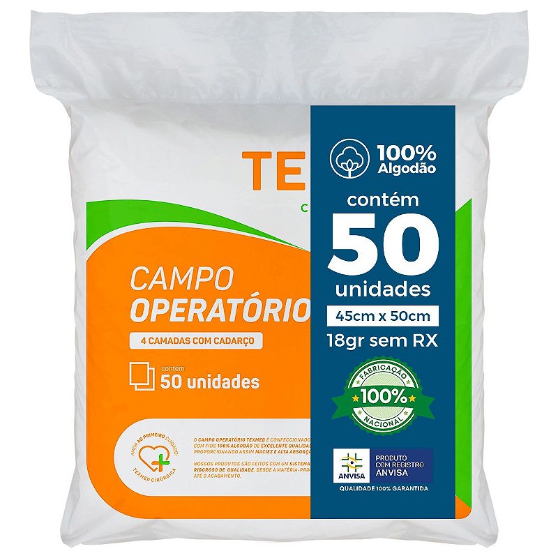 Campo Operatório Texmed 18gr S/RX 45cm x 50cm Kit 50 Unidades - Casa da ...