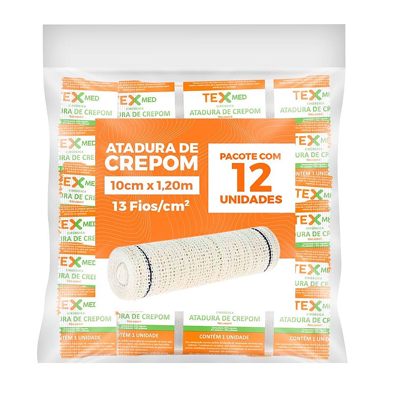Atadura de Crepom 10cm x 1,20m 13 Fios Texmed - Pacote com 12 Unidades - Casa da Gaze Produtos ...