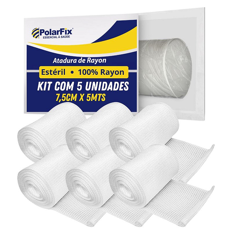 Atadura Rayon Bandagem Estéril 7,5cm X 5 Metros 5 Unidades - Casa da Gaze Produtos Hospitalares