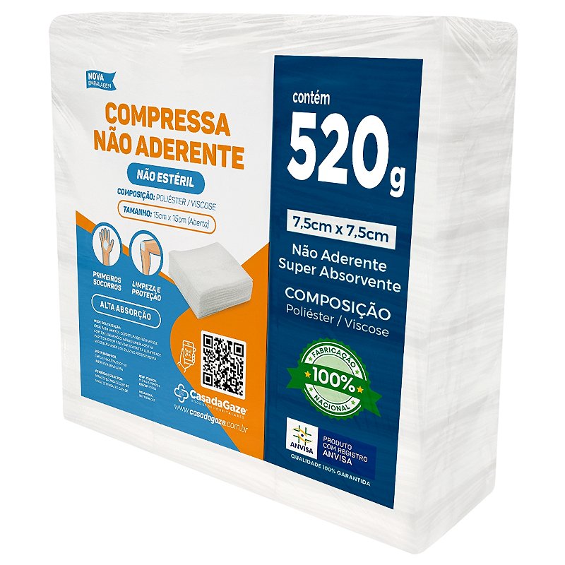Pacote Compressa Gaze Não Aderente TNT Hospitalar 520 gramas - Casa da ...