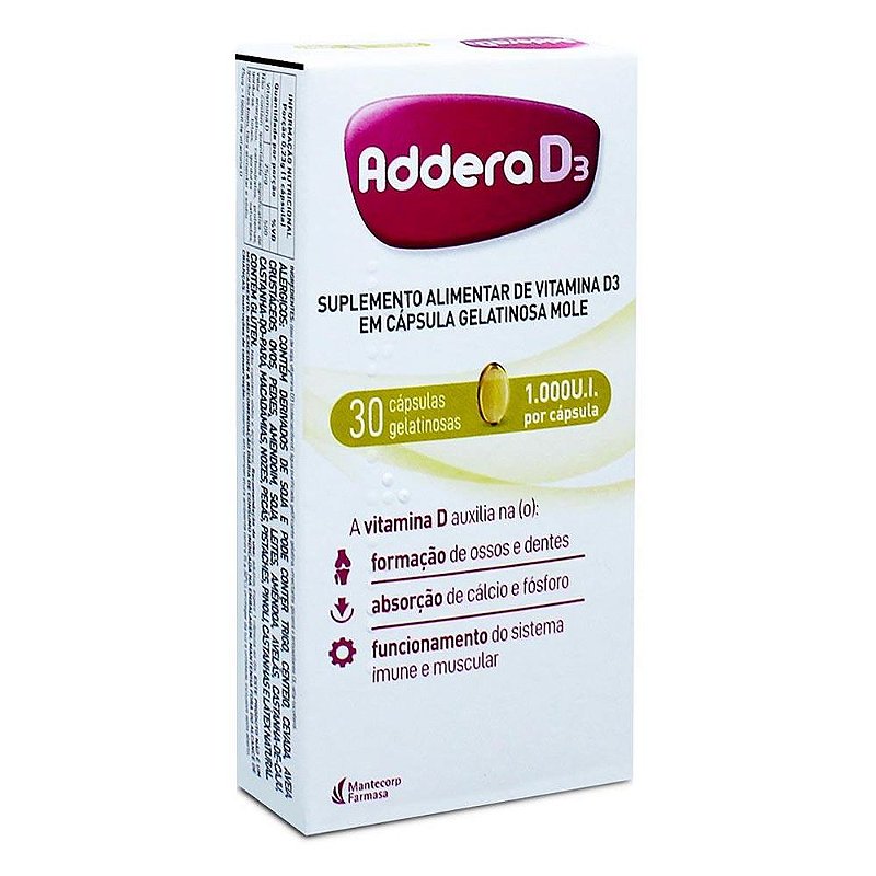 Suplemento Addera D3 1000UI 30 Cápsulas Gelatinosas Moles - Resilifarma ...