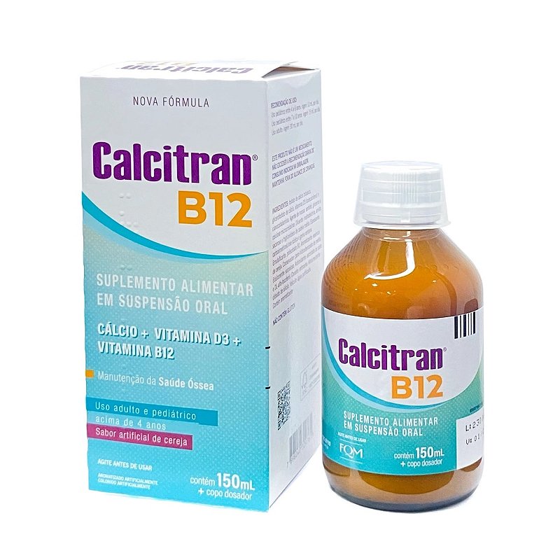 Suplemento Alimentar Líquido Calcitran B12 Sabor Cereja 150ml + Copo ...